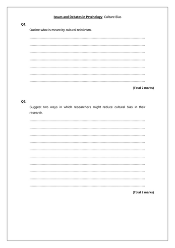 A-Level Psychology - CULTURE BIAS [Issues and Debates] | Teaching Resources