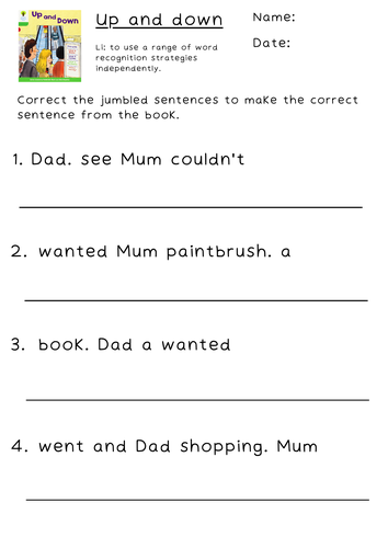 Up and down Oxford reading tree worksheet | Teaching Resources