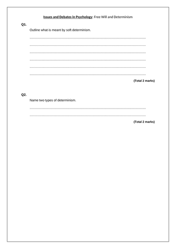 A-Level Psychology - FREE WILL AND DETERMINISM [Issues and Debates in ...