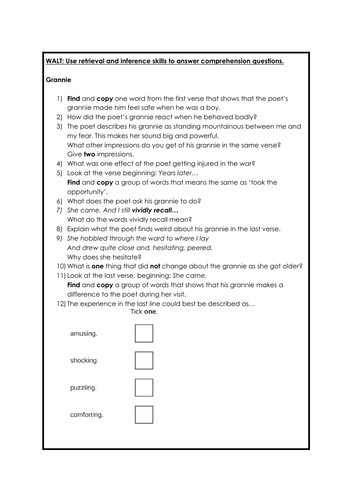 1 page Year 6 SATs Reading Comprehension Questions | Teaching Resources