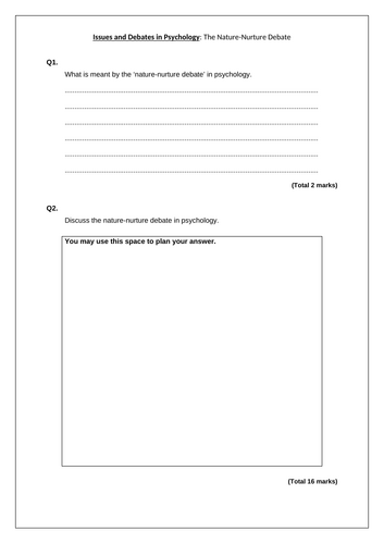 A-Level Psychology - THE NATURE-NURTURE DEBATE [Issues and Debates ...