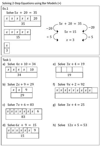 Solving 2-Step Equations using Bar Models | Teaching Resources Solving 2-Step Equations using Bar Models | Teaching Resources