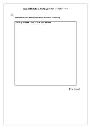 A-Level Psychology - HOLISM AND REDUCTIONISM [Issues and Debates ...