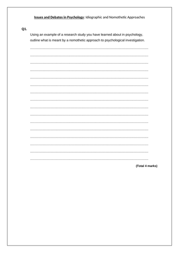 A-Level Psychology - IDIOGRAPHIC AND NOMOTHETIC APPROACHES [Issues and ...