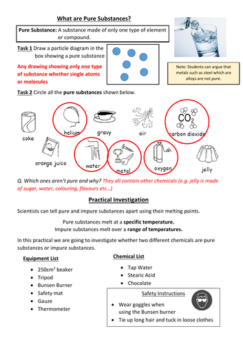 Pure Substances (Including Practical Investigation) | Teaching Resources