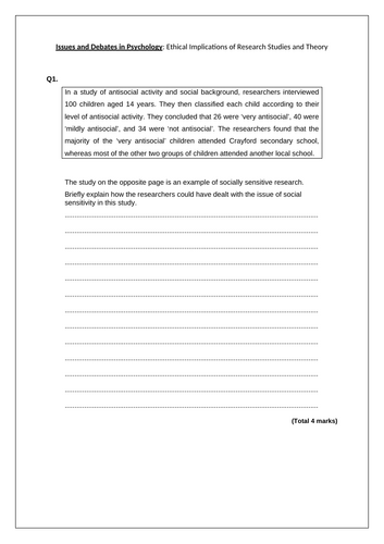 A-Level Psychology - ETHICAL IMPLICATIONS OF RESEARCH STUDIES AND ...