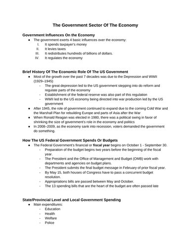 Government Sector Of The Economy Basic Economics | Teaching Resources