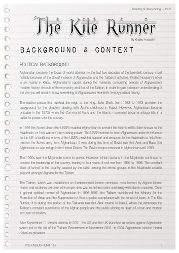 The Kite Runner KS5 A Level SOW | Teaching Resources