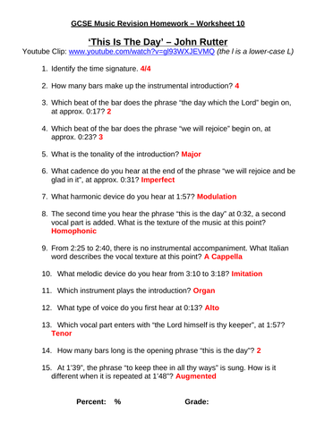 GCSE Music Listening Revision Part 2 | Teaching Resources