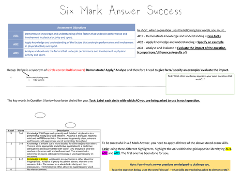 OCR GCSE PE Revision for 6 mark questions | Teaching Resources