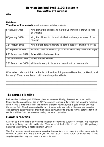 AQA NORMAN ENGLAND ENGLAND 1066-1100: LESSON 7 BATTLE OF HASTINGS | Teaching Resources