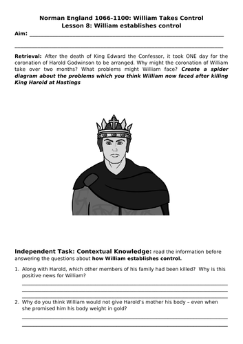 AQA NORMAN ENGLAND 1066-1100: Lesson 8 William Takes Control | Teaching ...