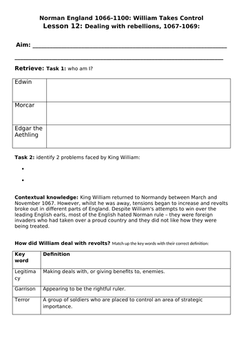 AQA NORMAN ENGLAND 1066-1100: Lesson 9: Rebellions against William ...