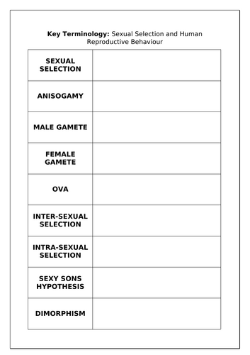 A-Level Psychology - SEXUAL SELECTION & HUMAN REPRODUCTIVE BEHAVIOUR ...