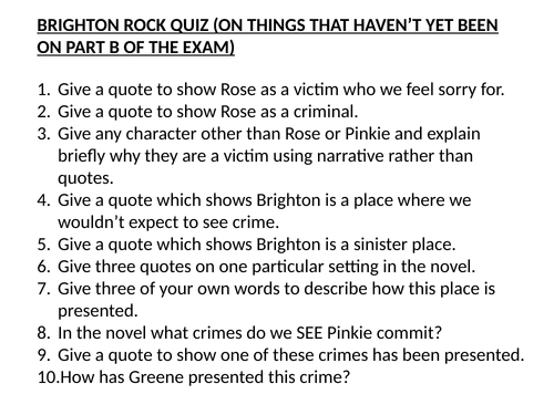 Brighton Rock Revision: AQA English Literature B | Teaching Resources