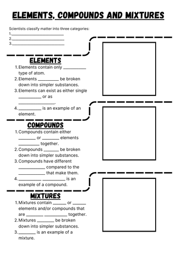 Elements, Compounds and Mixtures Worksheet (Low Ability) | Teaching ...