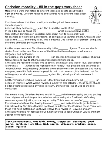 Christian Morality gap-fill worksheet | Teaching Resources