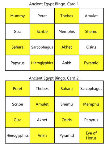 Ancient Egypt BINGO! for up to 32 players | Teaching Resources
