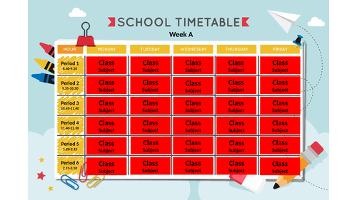 6 Period Timetable Template (editable) | Teaching Resources