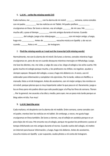 Year 9 unit 10. GCSE SPANISH: Rutina diaria y tecnología (Past/Present ...
