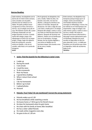 Year 9 unit 10. GCSE SPANISH: Rutina diaria y tecnología (Past/Present ...