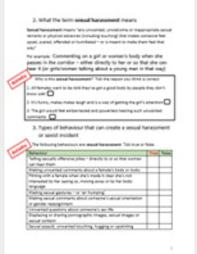 Sexism & Sexual Harassment Awareness Reflection Workbook | Teaching ...