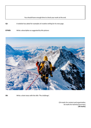 GCSE English Lang Paper 1 Creative writing 2x grade 9 writing ...