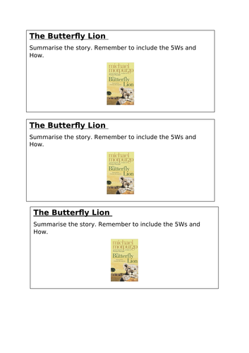 The Butterfly Lion Reading Resources | Teaching Resources