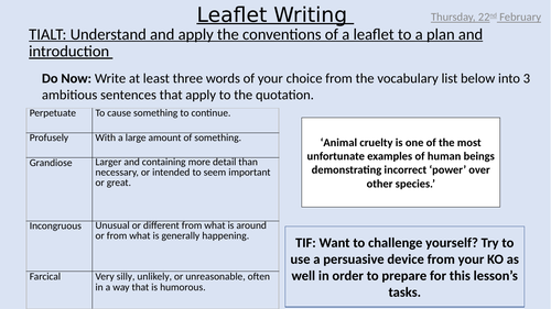 KS4 Leaflet Writing (Ofsted Lesson) | Teaching Resources