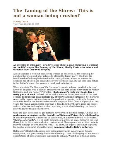 The Taming of the Shrew - full unit of work | Teaching Resources