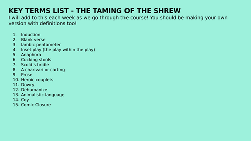 The Taming of the Shrew - full unit of work | Teaching Resources