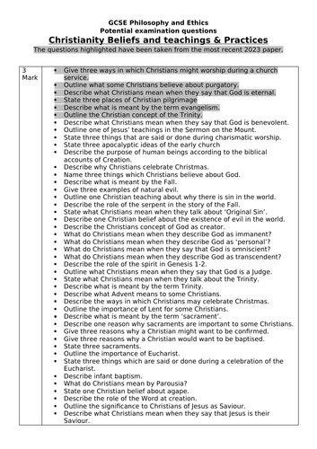 *UPDATED* OCR Religious Studies GCSE example questions Christianity ...