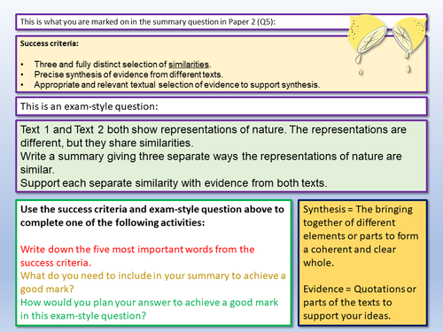 Edexcel English Language 2.0 Summary Q5 | Teaching Resources