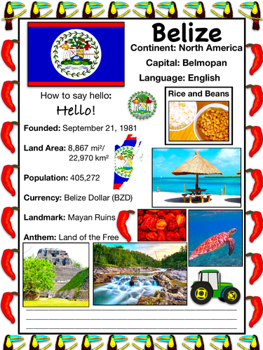 BELIZE History & Geography, Travel The World Worksheet | Teaching Resources