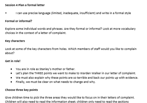 Holes, formal and informal letters | Teaching Resources