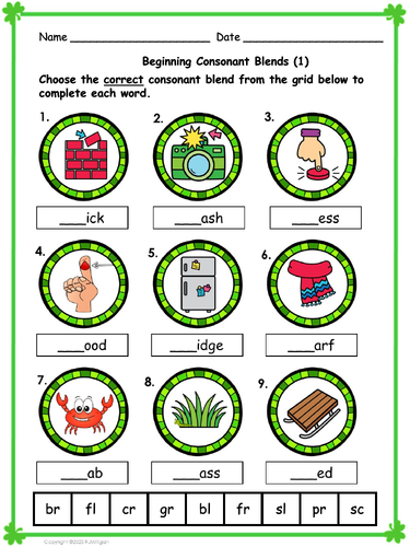 St Patricks Day Consonant Blends Phonics Worksheets | Teaching Resources
