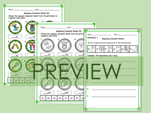 St Patricks Day Consonant Blends Phonics Worksheets | Teaching Resources
