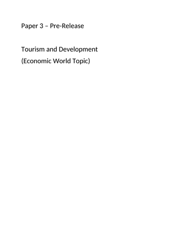 AQA Geography Paper 3 2023 - Figure 1 Workbook - Tourism and ...