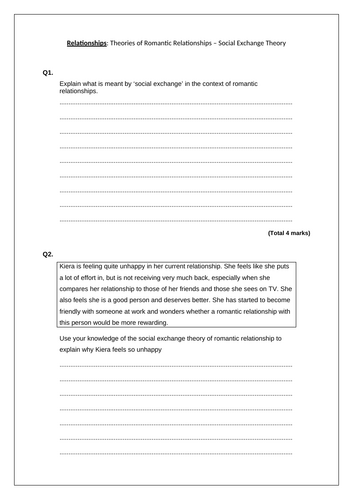 A-Level Psychology - SOCIAL EXCHANGE THEORY [Relationships Topic ...