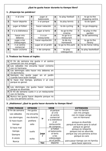 Hobbies / Free Time - hacer/ jugar/ ir Spanish | Teaching Resources