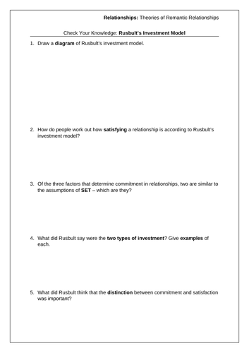 A-Level Psychology - RUSBULT'S INVESTMENT MODEL [Relationships Topic ...