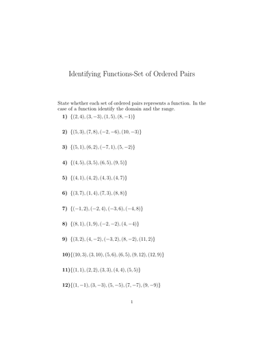 Domain And Range Ordered Pairs Worksheet