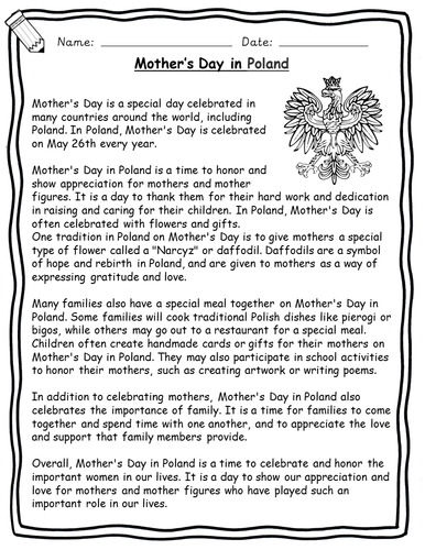 Mother's Day around the world Reading Comprehensions - 9 countries ...
