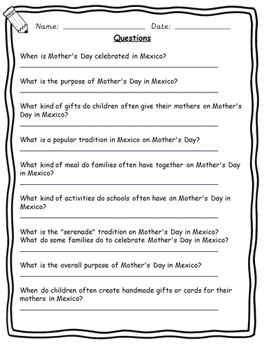 Mother's Day around the world Reading Comprehensions - 9 countries ...