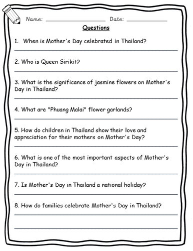 Mother's Day around the world Reading Comprehensions - 9 countries ...