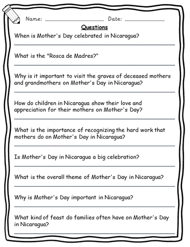 Mother's Day around the world Reading Comprehensions - 9 countries ...