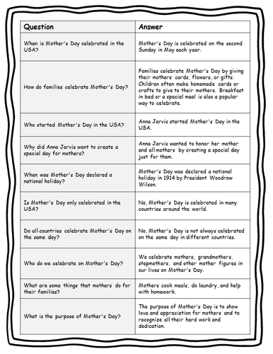 Mother's Day around the world Reading Comprehensions - 9 countries ...