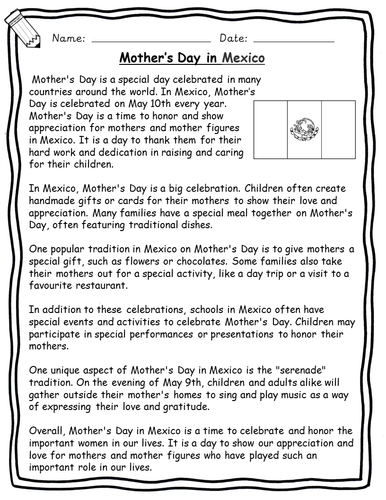 Mother's Day around the world Reading Comprehensions - 9 countries ...