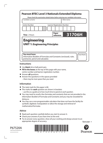 Pearson BTEC Level 3 Nationals Extended Diploma 31706H Engineering UNIT ... Pearson BTEC Level 3 Nationals Extended Diploma 31706H Engineering UNIT ...