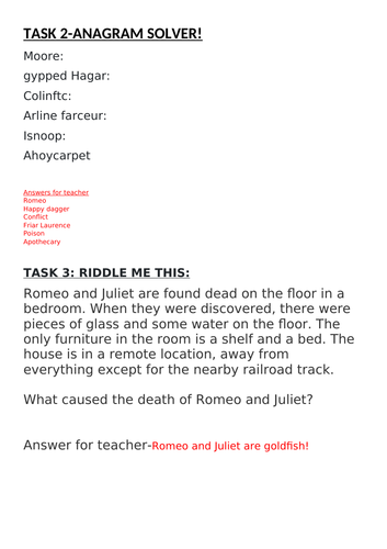 Romeo and Juliet-Murder Mystery | Teaching Resources